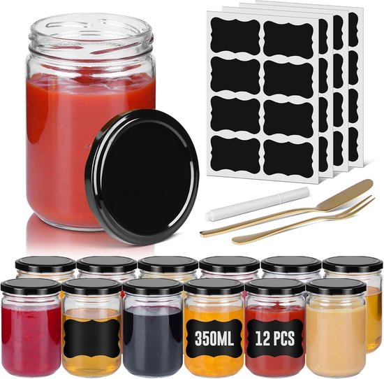 NAIZY Inmaakpotjes 12 stuks set Mason Jar Ronde jampotjes met metalen ...