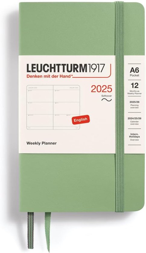Weekkalender 2025 - Pocketplanner - 12 maanden - salie | bol