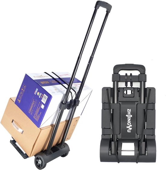 Draagbare opvouwbare trolley - 70lbs bagage trolley - zwart | bol