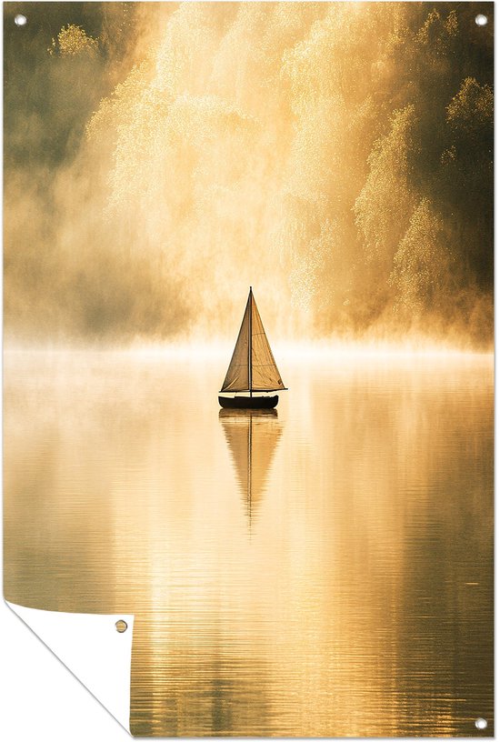 Zeilboot bij zonsopgang op water - Zeilboot buitenposter ...