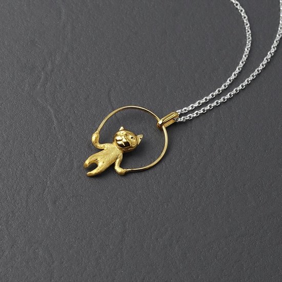 Schattige Touwtjespringende Kat Ketting-goud vermeil | bol