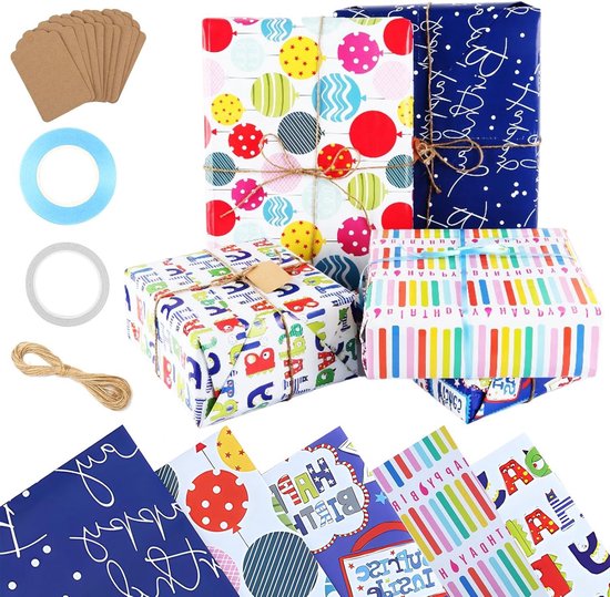 10 x 50 cm 5 Patterns Gift Wrapping Paper Pack for Children's Birthday ...