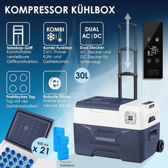 Compressorkoelbox 30L met App-bediening en USB-aansluiting - Koeling ...
