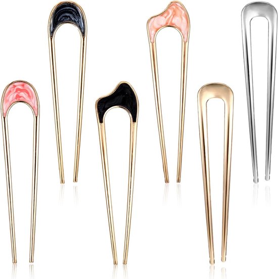 Metalen haarspelden set - 6 stuks groot formaat, Franse Twist, U-vormig ...