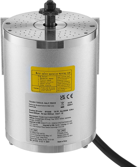 Elektrische Borstelloze DC Motor 3000 W, 72 V, 4900 rpm voor skelters ...