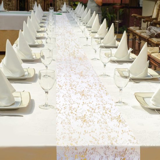 Gouden tafelloper 71 x 395 cm - Metallic glitter gaas boho tafelkleed ...
