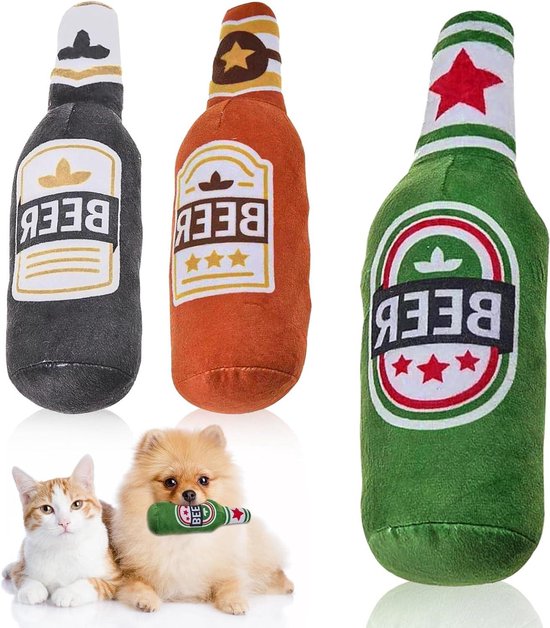 3 stuks pluche hondenspeelgoed piepende zachte bierfles kattenspeelgoed ...