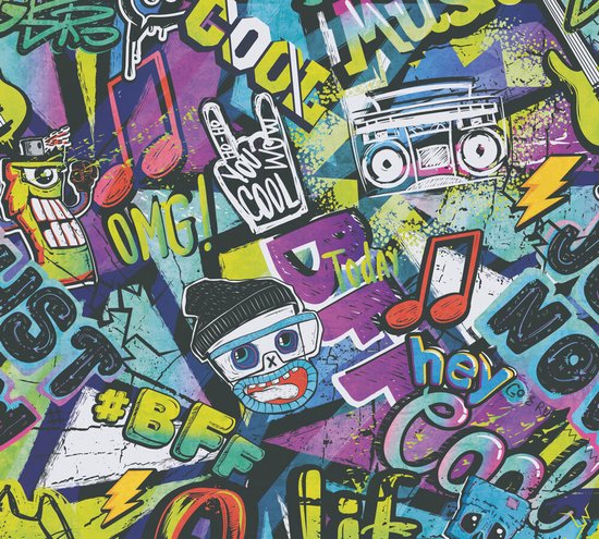 URBAN STREET ART BEHANG | Grafitti - Bont Zwart - A.S. Création Lilly ...