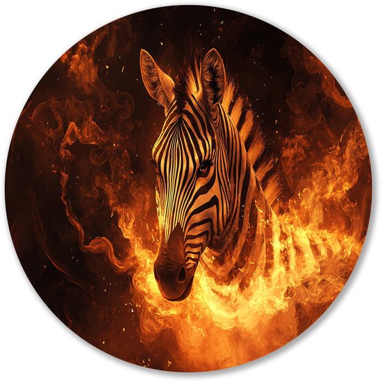 Zebra in vurige sfeer - Zebra schilderij rond - Wandobject rond dieren ...