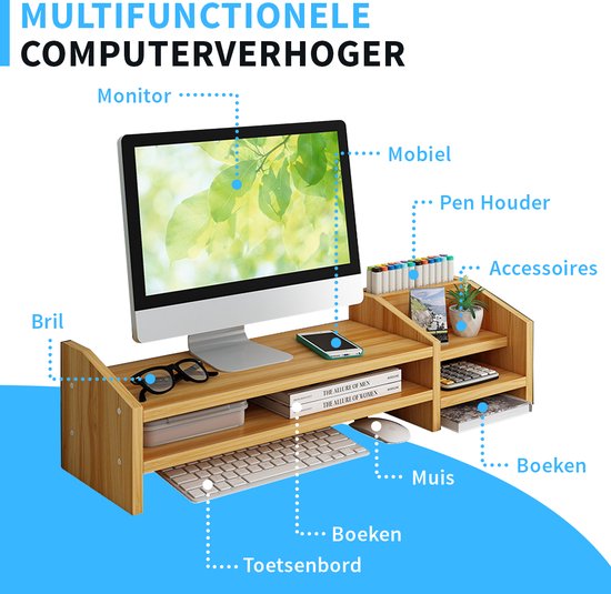 Fleau Home Monitor Standaard met Lade - Laptop Verhoger - Bureau ...