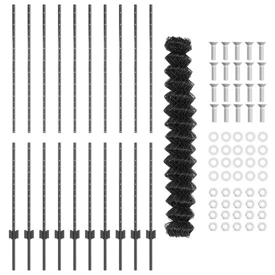 vidaXL - Kettinglink - Hek - met - 20 - U - Palen - Grijs - 1.6x10 - m ...
