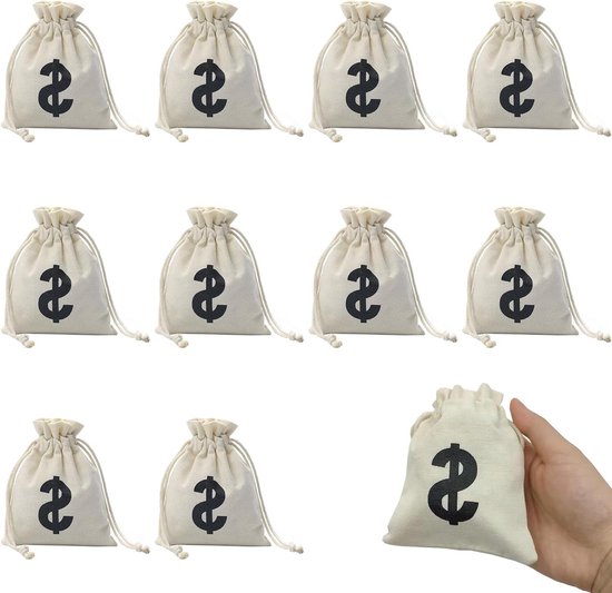 10 stuks geldzakken met trekkoord dollarteken - kleine stoffen tas... | bol