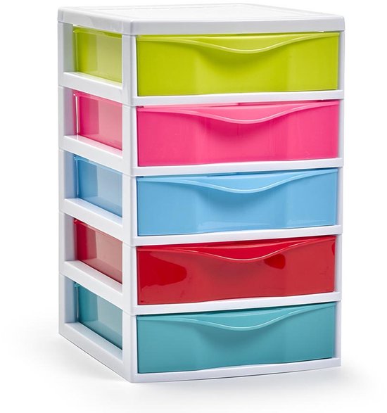 Plasticforte Ladekastje bureau organizer - 5x lades - mix kleuren - L18 ...