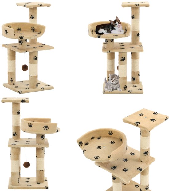 vidaXL Kattenkrabpaal met sisal krabpalen 65 cm pootafdrukken beige ...