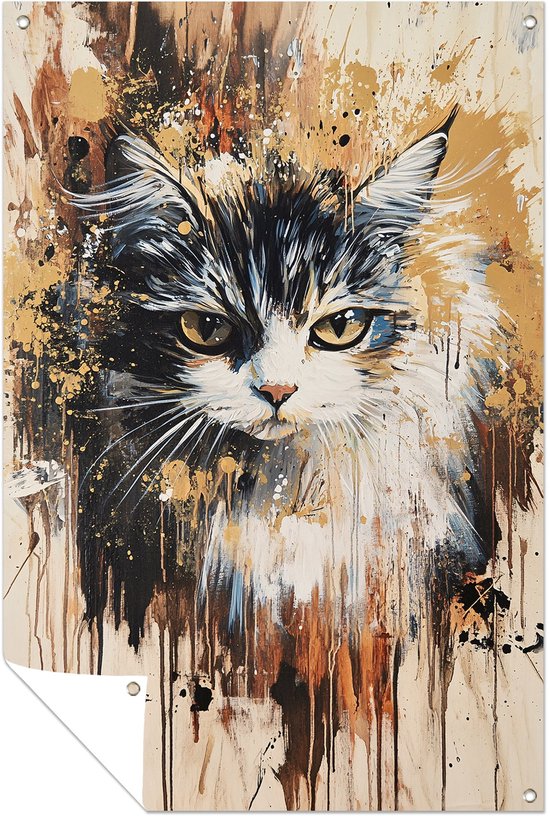 Abstracte kat met verfspatten - Kat buitenposter - Poster van buiten ...