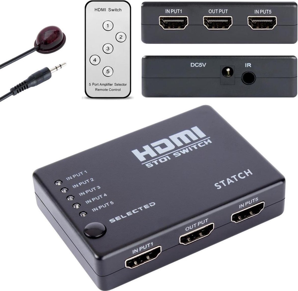 Répartiteur / commutateur HDMI 5 en 1 avec télécommande - 5 signaux d ...