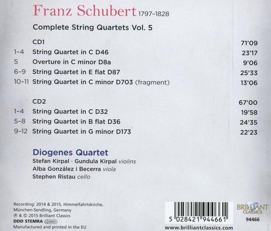 Schubert: String Quartets Vol. 5, Diogenes Quartet | CD (album) | Muziek | bol.com
