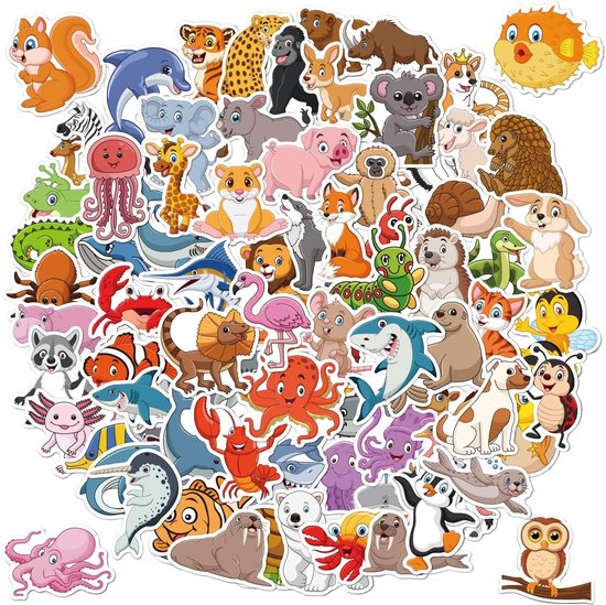 100x Dieren sticker - 5x7CM - Vissen, Zeedieren, Zoogdieren, Reptielen etc. Decoratie... | bol