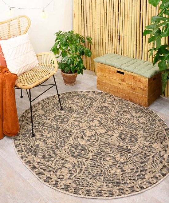 Rond buitenkleed Sunny Oriental - beige/zwart 200 cm rond | bol