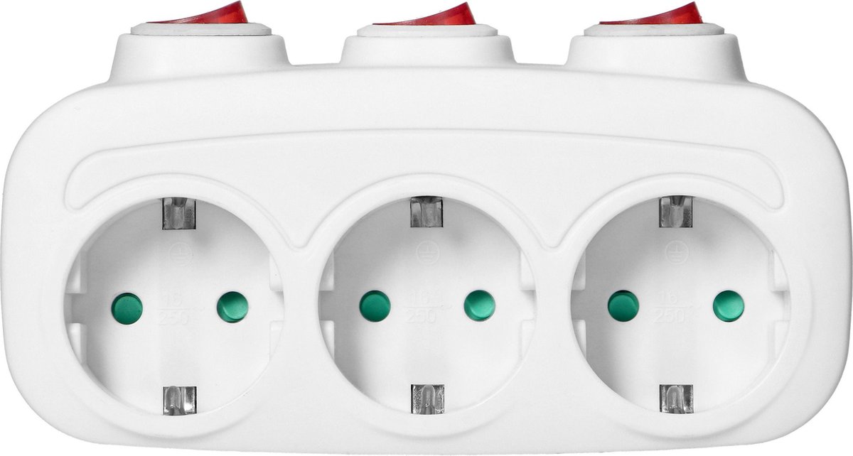 Bureau stekkerdoos met schakelaar - Verdeelstekker horizontaal 3-voudig ...