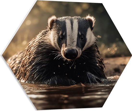 PVC Schuimplaat Hexagon - Stinkdier Zwemmend in Beekje in het Bos ...