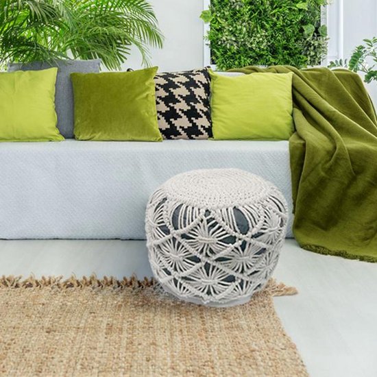 Macrame gevlochten ronde poef 40 x 40 x 30 cm - Macramé - SILUMEN | bol
