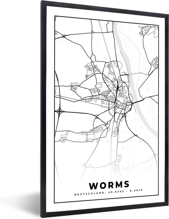 Fotolijst incl. Poster - Plattegrond - Kaart - Worms - Stadskaart ...