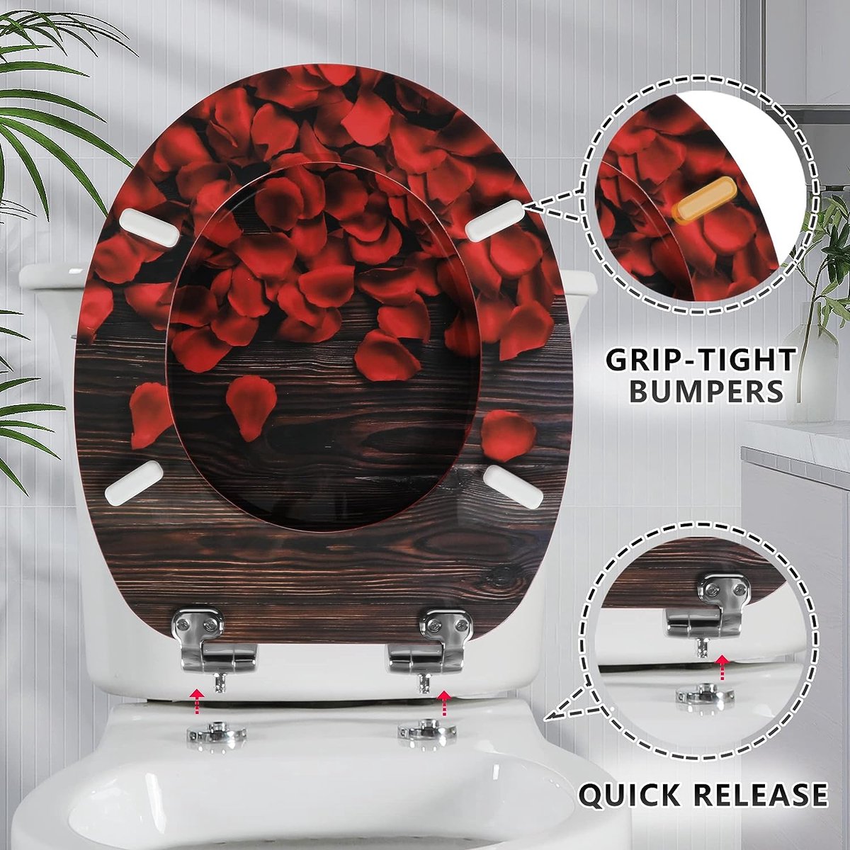 Toiletdeksel, wc-bril, houten deksel met softclosemechanisme, motieven ...