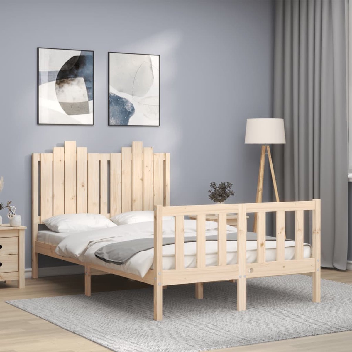 The Living Store Bedframe met hoofdbord massief hout 120x200 cm ...