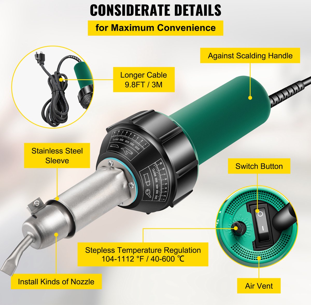 VEVOR 6 Stucks PVC-laspistool-1600W Lassen Heteluchtpistool Geschikt ...