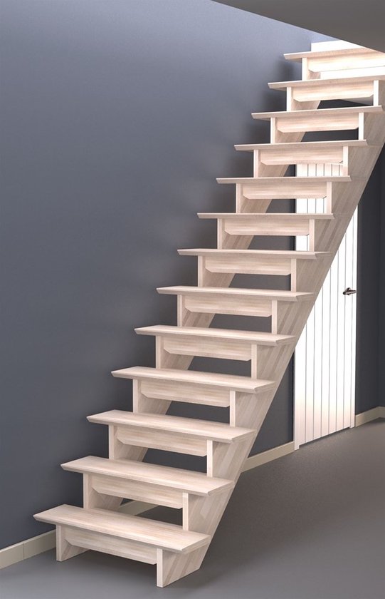 Rechte trap DELTA - beuken - Leuning met horizontale buizen | bol