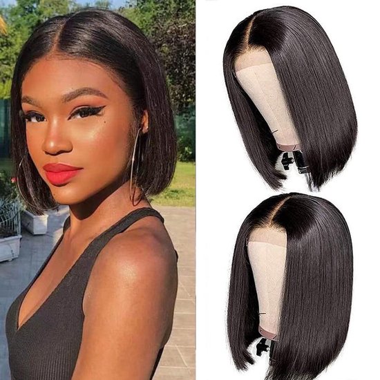 Elysium - Pruiken Dames Echt Haar - Front Lace Wig - Pruik Zwart - 20 ...