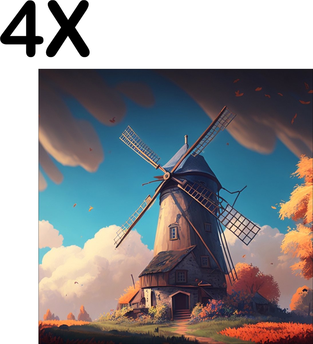 BWK Textiele Placemat - Tekening van een Molen in de Herfst - Set van 4 ...