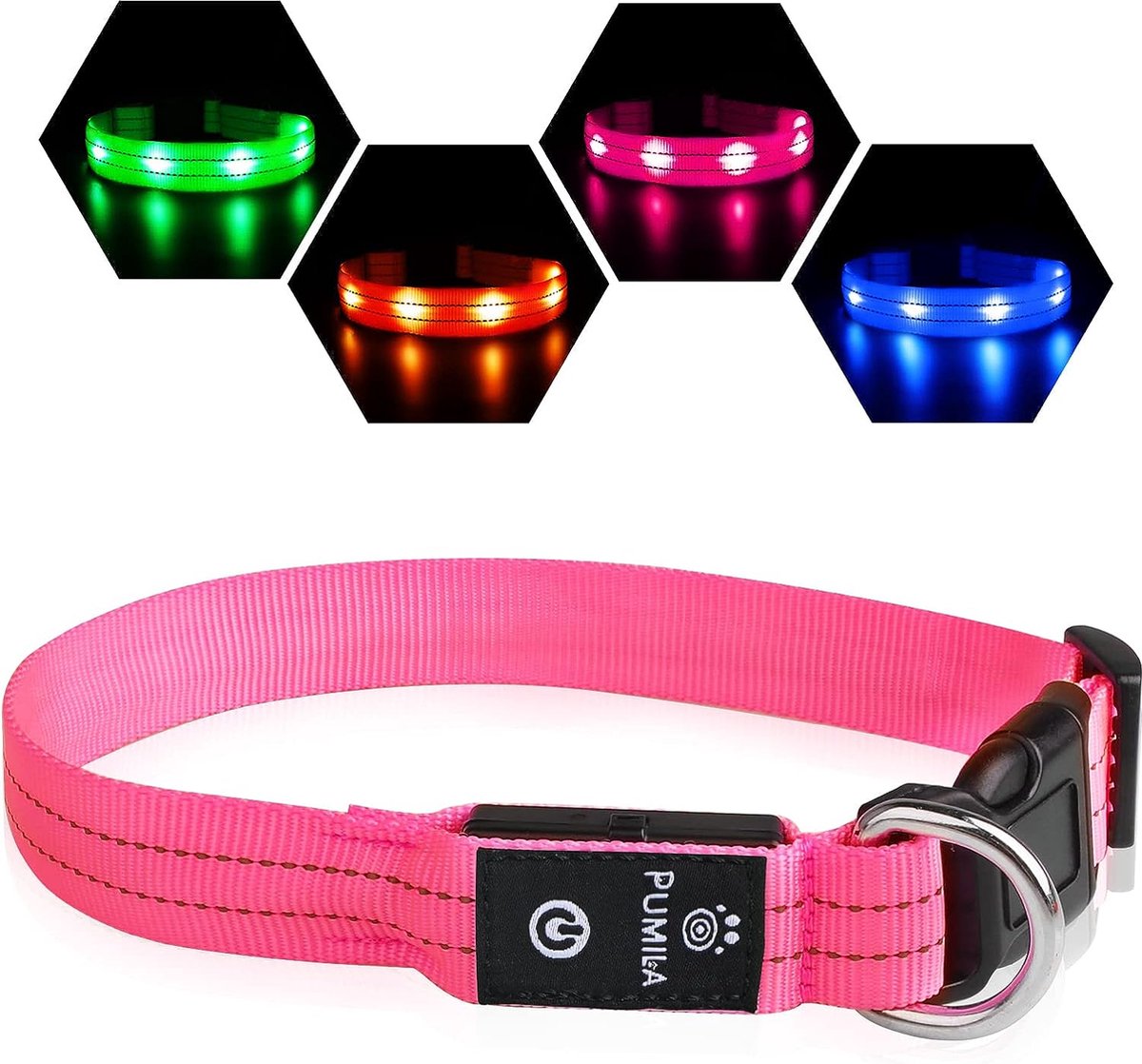 LED halsband voor honden - Roze - Maat L - Lichtgevend, reflecterend ...