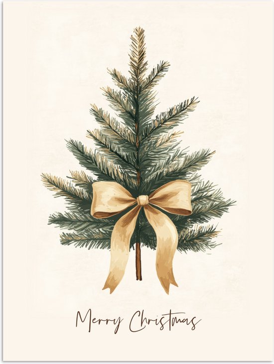 Poster 60x80 cm - Kerstboom - Kerst - Merry Christmas - Beige - Posters ...