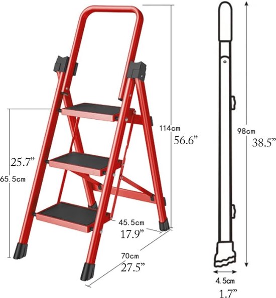 Opvouwbare 3-traps Ladder met Handgreep en 180° Armleuning - Ideaal ...