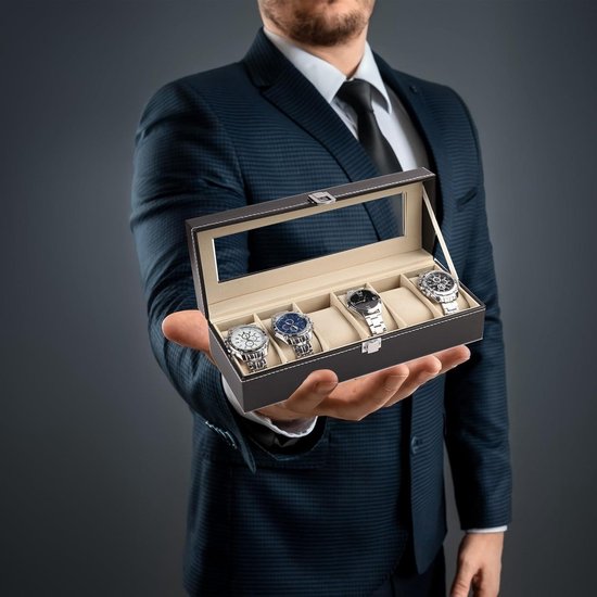 Watch Box for 6 Watches - Velvet Cushion Storage Box with Large ...