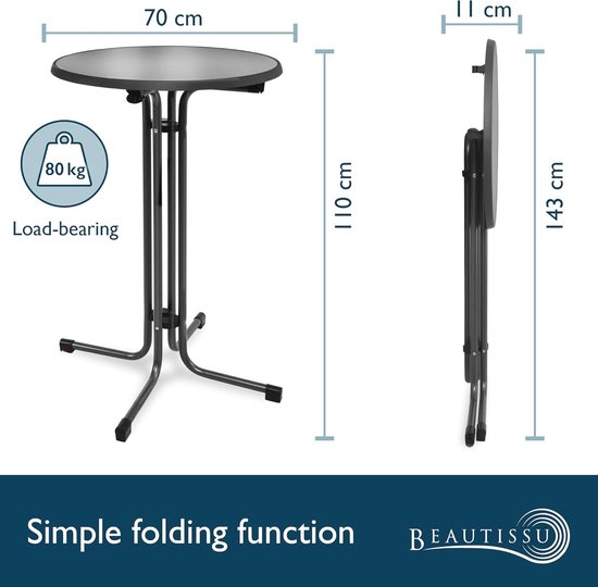 Ronde Inklapbare Eettafel Ø 70 cm voor Binnen en Buiten - Vouwtafel ...
