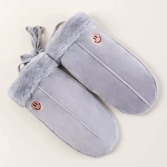 Grijze wanten suede smiley tiener - grijs - maat 5/6 - wanten voor kind ...