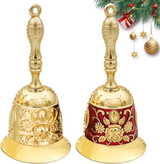 Vintage handbel met handvat - klassieke retro snijwerk kerstbel - set ...