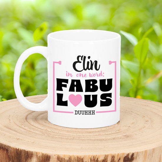 Bellatio Decorations Naam mok Elin - wit - Fabulous - keramiek - 300 ml ...