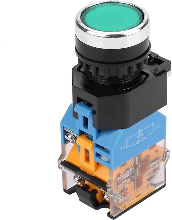 22 mm platte groene drukknop-momentschakelaar met LED-licht 220 V ...