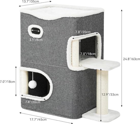 Multifunctionele Kattenhuis met Meerdere Verdiepingen en Krabpaal voor ...