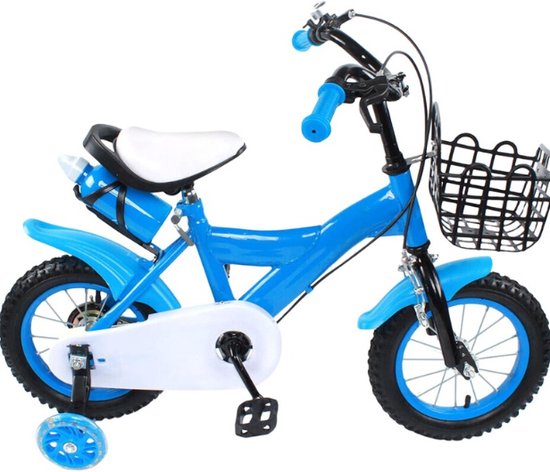 12 Inch - Geel - Kinder Fiets - Fiets Met Zijwieltjes en Verlichting ...