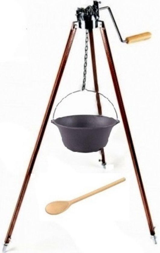 Driepoot set Standaard met GIETIJZEREN pan! Verstelbaar!!! Gietijzer ...