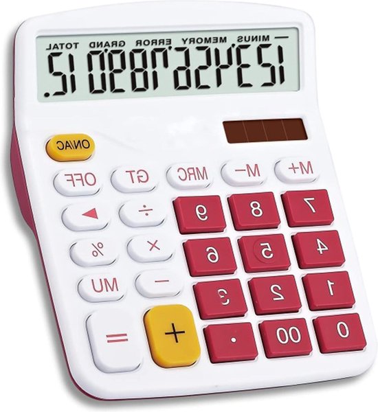 Tafelrekenmachine op zonne-energie dual power 12-cijferig groot lcd-display -... | bol