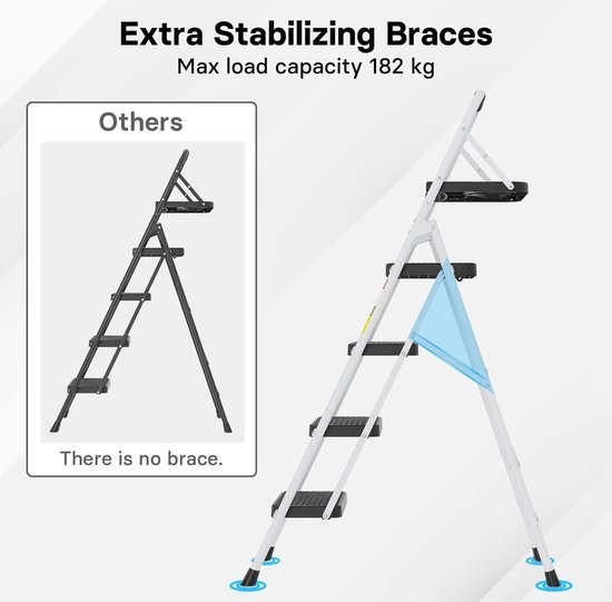 Mrs. Jones 4-traps ladder brede antislippedalen opvouwbare opstapkruk ...