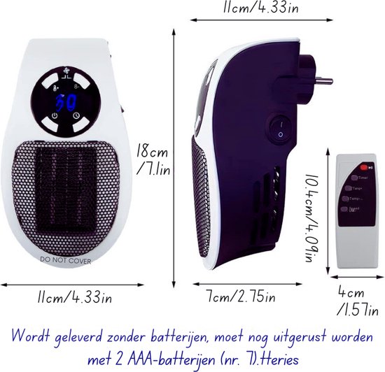 Mini Verwarming - Stopcontact Ventilatorkachel - Keramische Verwarming ...