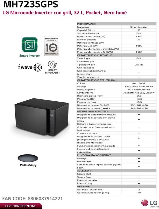 Magnetron Smart Inverter MH7235GPS kwartsgrill 32 liter 1200 W ...
