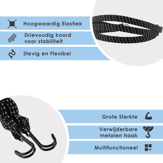 Snelbinders 4 stuks - spinbinder met 3 elastieken en ijzeren haken ...